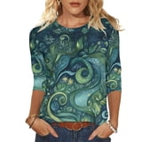 Craaazy Women's Cozy 3/4 Sleeve Floral Prints Round Neck Loose Summer T ...