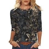 Craaazy Women's Cozy 3/4 Sleeve Floral Prints Round Neck Loose Summer T ...
