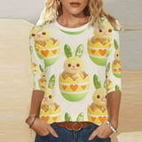Craaazy Women's Crewneck 3/4 Sleeve Happy Easter Rabbit Print Cute T ...