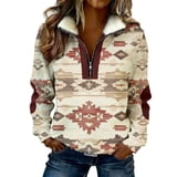 Craaazy Women's Dressy Casual Half Zipper Warm Fuzzy Turn-Down Collar ...