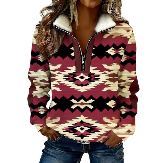 Craaazy Women's Dressy Casual Half Zipper Warm Fuzzy Turn-Down Collar ...