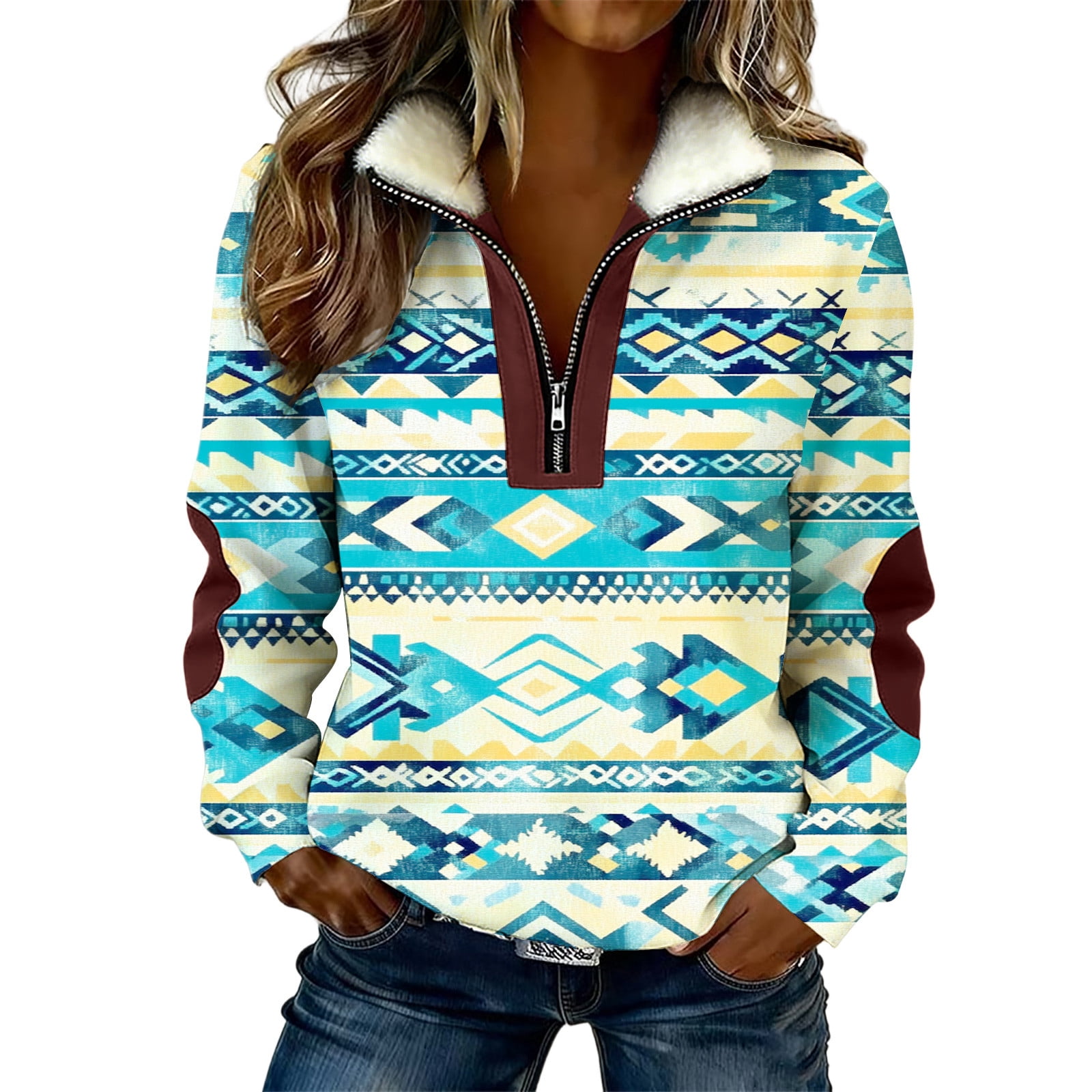 Craaazy Women's Dressy Half Zipper Warm Fuzzy Lapel Collar Casual Long ...