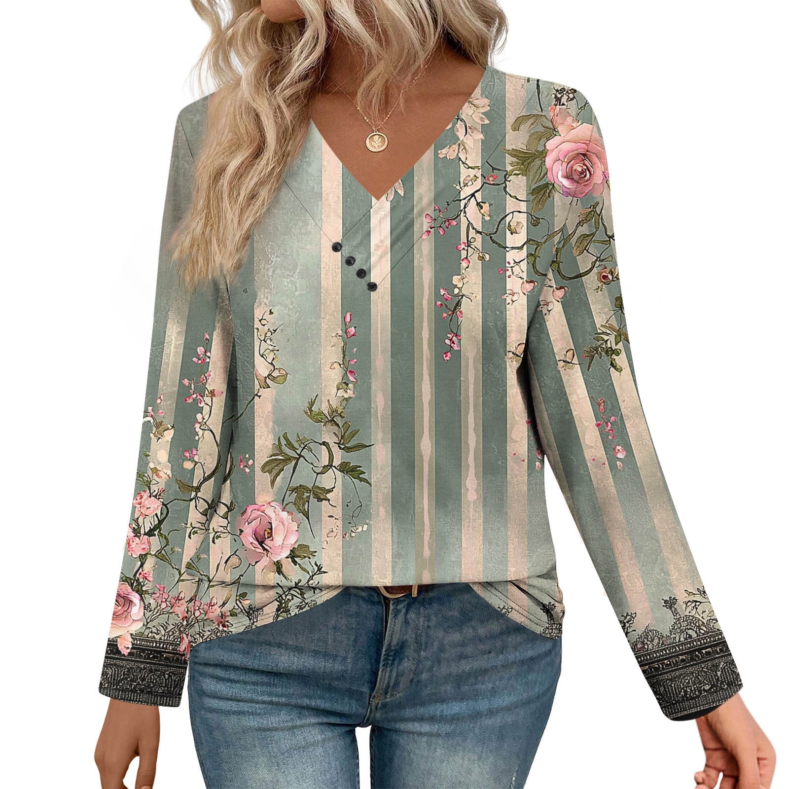 Craaazy Women's Fashion Printed Fall Tunics Long Sleeve Tops Cross V ...