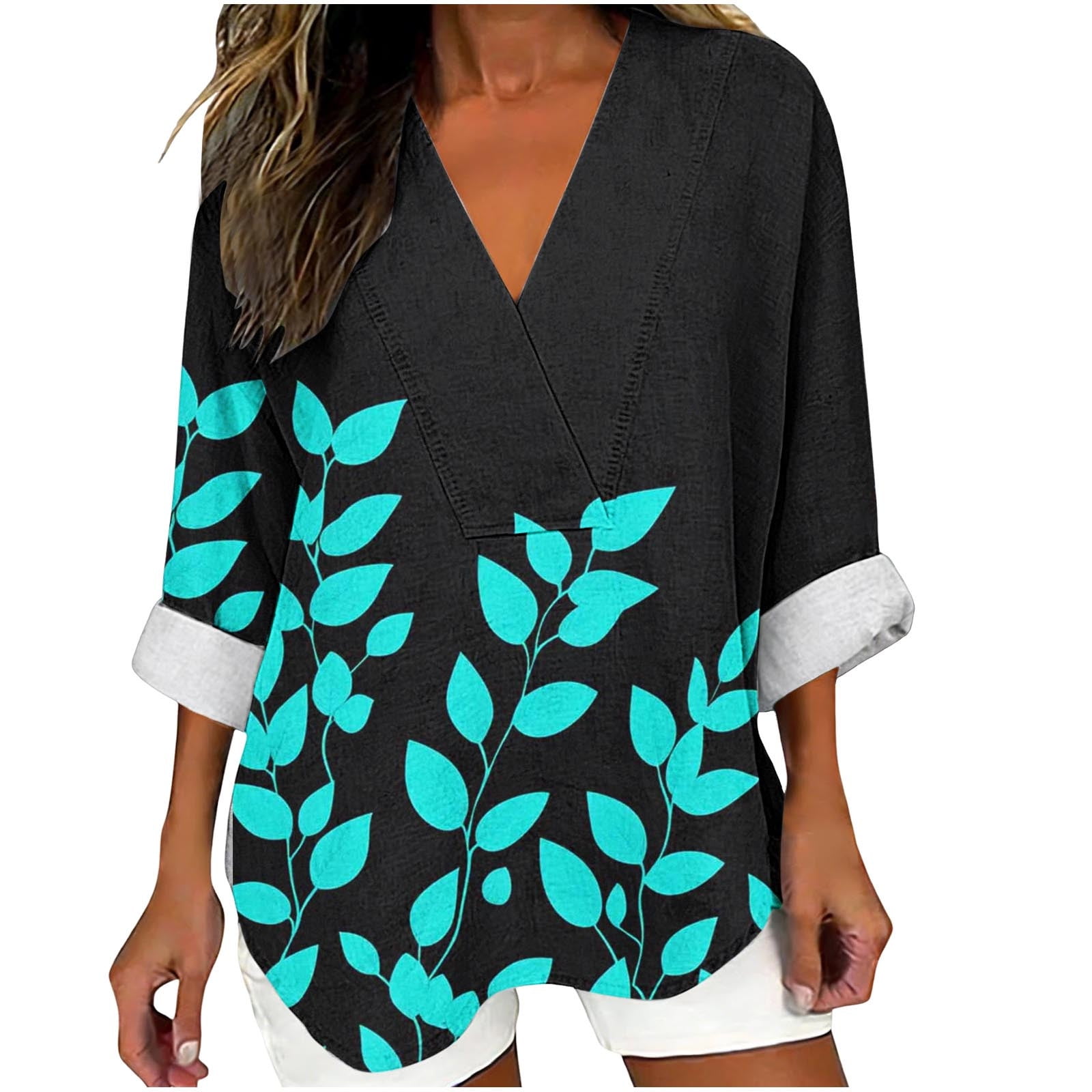 Craaazy Women's Fashion Prints Plus Size V-Neck Long Sleeve Comfy ...