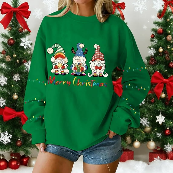 Craaazy Women's Funny Christmas Printed Long Sleeved Shirt Round Neck ...