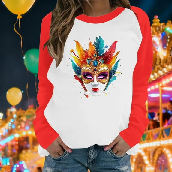 Craaazy Women's Long-Sleeve Loose Pullover Tops- Casual Mardi Gras ...