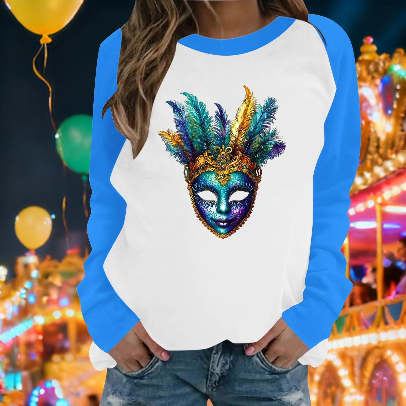 Craaazy Women's Long-Sleeve Loose Pullover Tops- Casual Mardi Gras ...