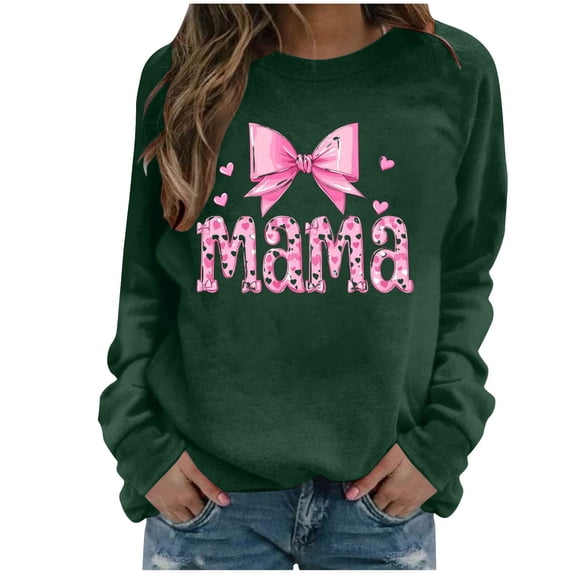 Craaazy Women's Loose MAMA Letter Print Long Sleeve Round Neck Casual ...