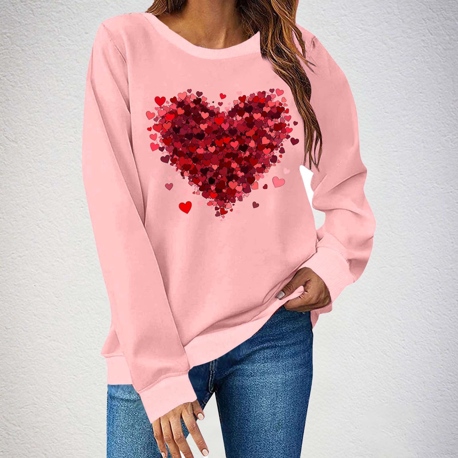 Craaazy Women's Love Heart Printed Valentines Clothes Loose Crewneck ...