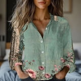 Craaazy Women's Retro Printed Button Loose Long Sleeve Shirts Gifts ...