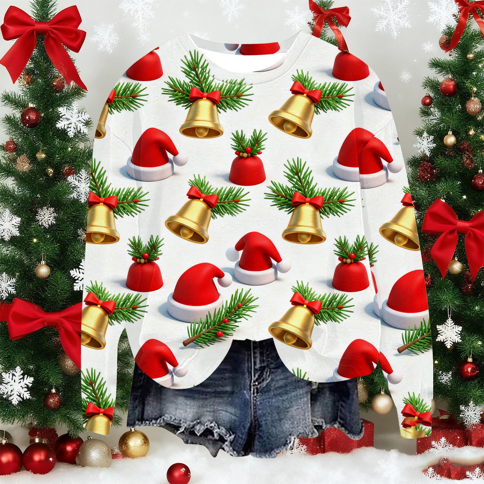 Craaazy Women's Round Neck Christmas Printed Long Sleeved Shirt Snowman ...