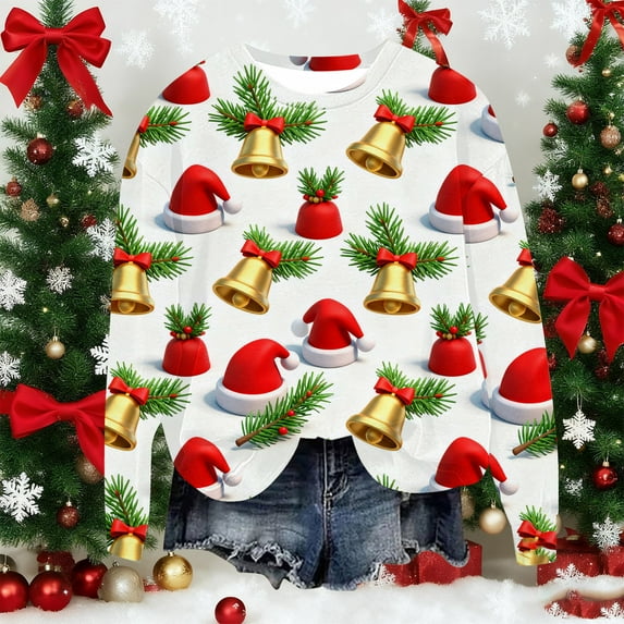 Craaazy Women's Round Neck Christmas Printed Long Sleeved Shirt Snowman ...