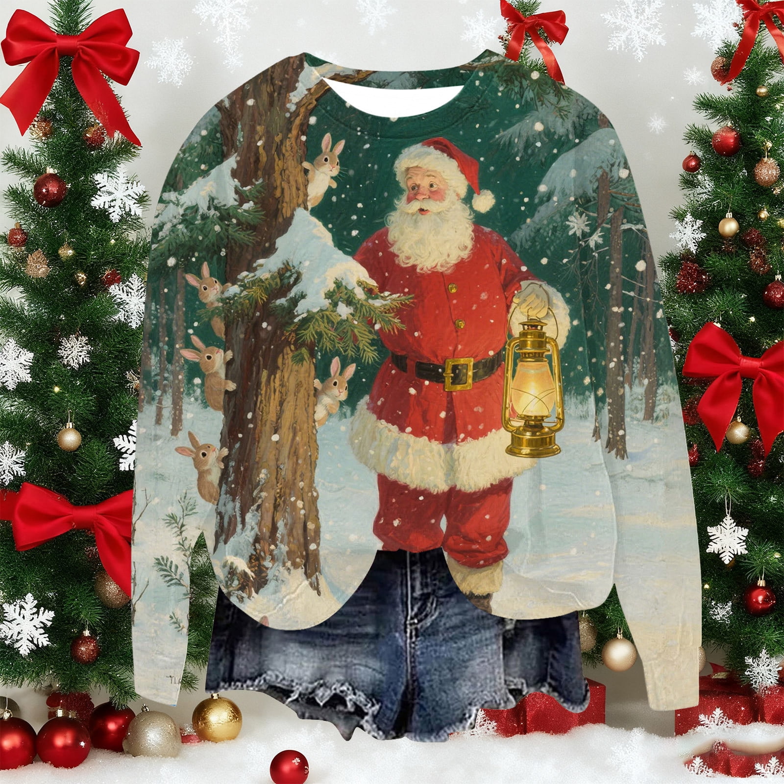 Craaazy Women's Round Neck Christmas Printed Long Sleeved Shirt Snowman ...