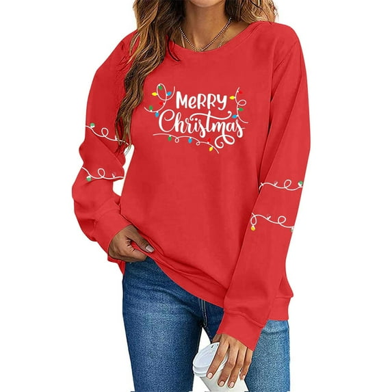 Craaazy Women's Round Neck Merry Christmas Printed Long Sleeve Tops ...