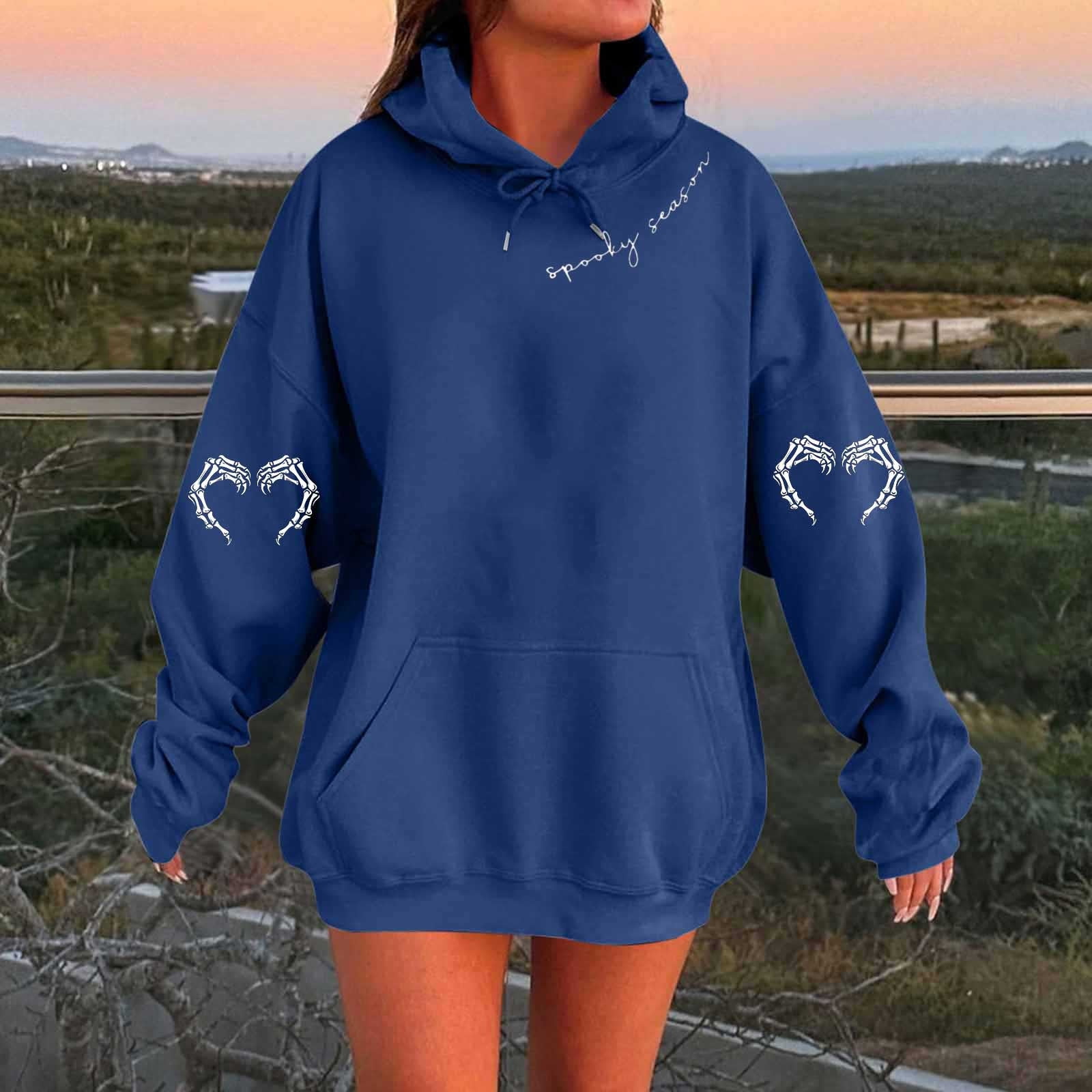 Craaazy Women's Shirts Fashion Print Drawstring Hooded Sweatshirt Long ...