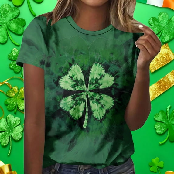 Craaazy Women's Short Sleeve Shamrock Printed Crewneck St Patricks Day ...