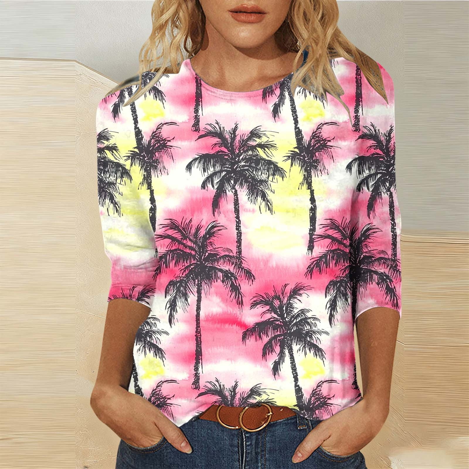 Craaazy Women's Spring/Summer Fashion Prints Loose Casual Crewneck 3/4 ...