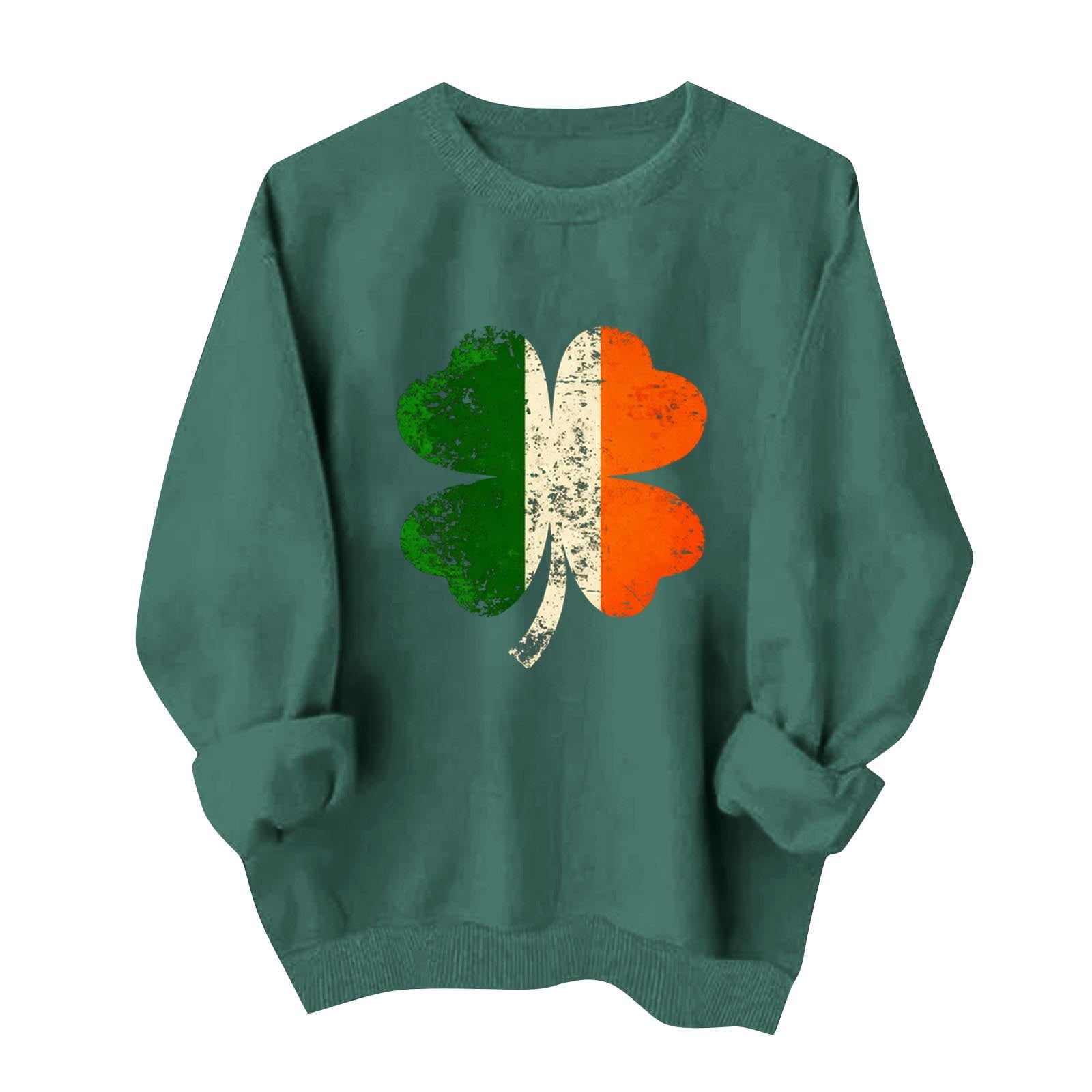 Craaazy Women's St. Patrick's Day Long Sleeve Crewneck Shamrock Graphic ...