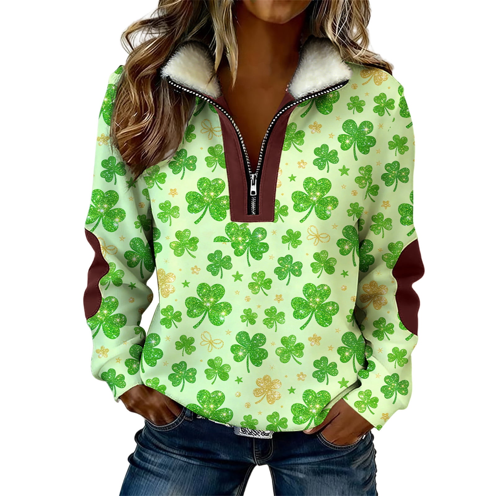 Craaazy Women's St. Patrick's Day Lucky Shamrock Printed Warm Fuzzy ...