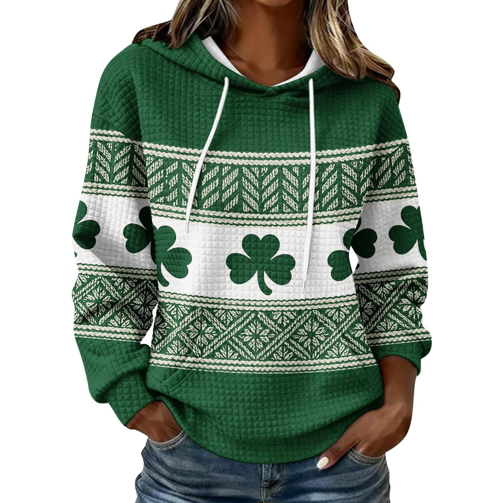 Craaazy Women's St. Patrick's Day Shamrock Art Print Long Sleeve Hoodie ...