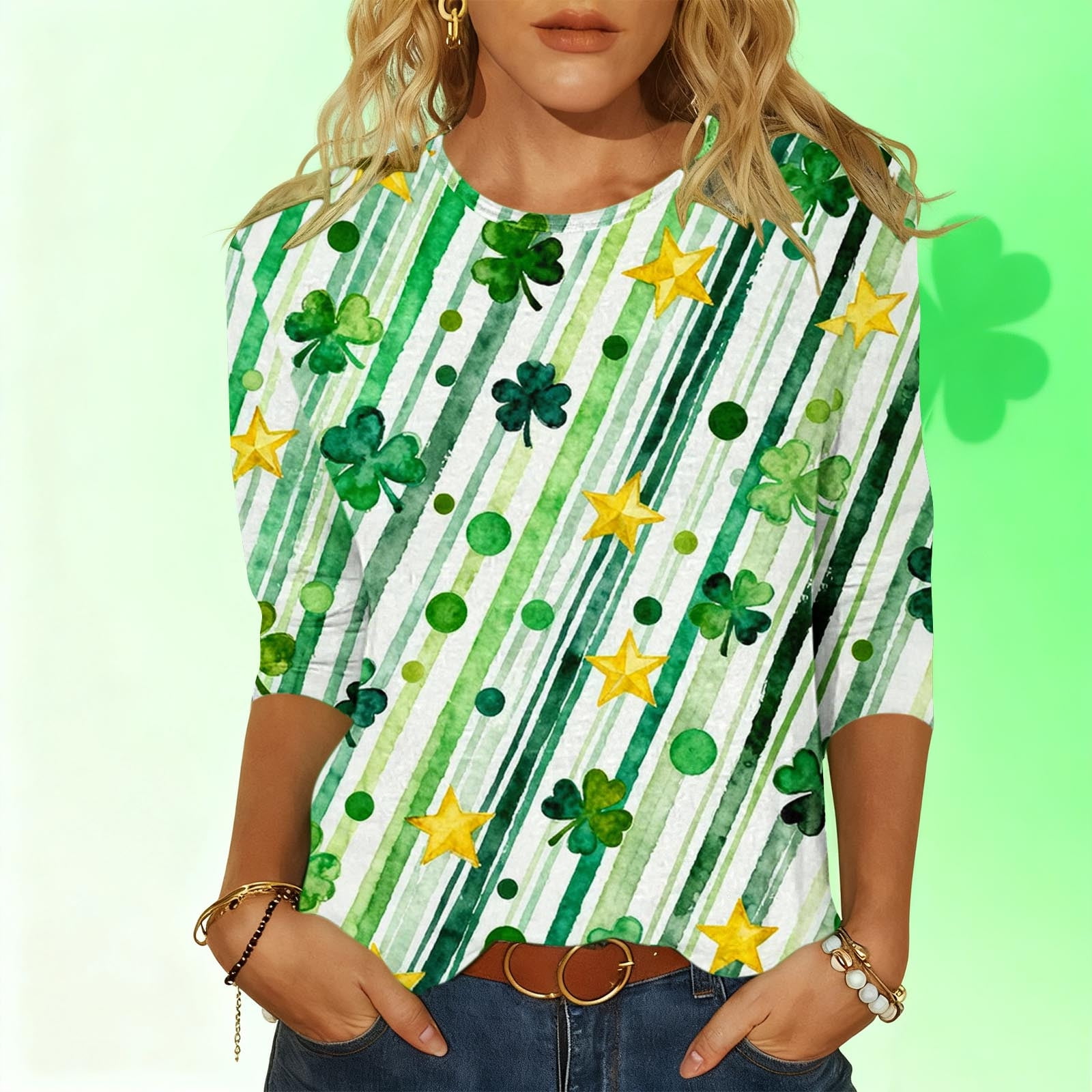 Craaazy Women's St Patricks Day Clothes with Irish Clover Prints Crew ...