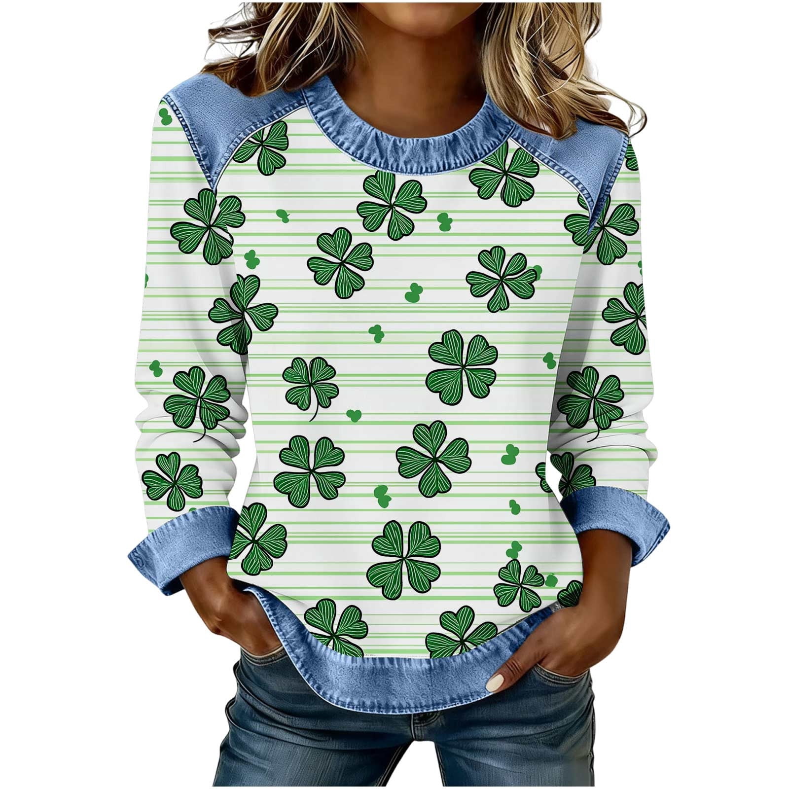 Craaazy Women's St Patricks Day Green Spirit Print Denim Patchwork ...