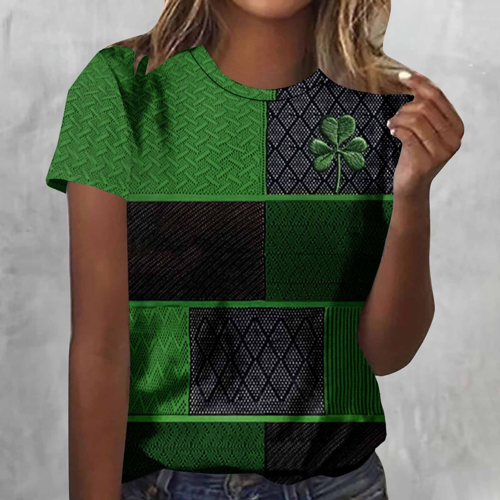 Craaazy Women's St Patricks Day Short Sleeve Shamrock Printed Crewneck ...