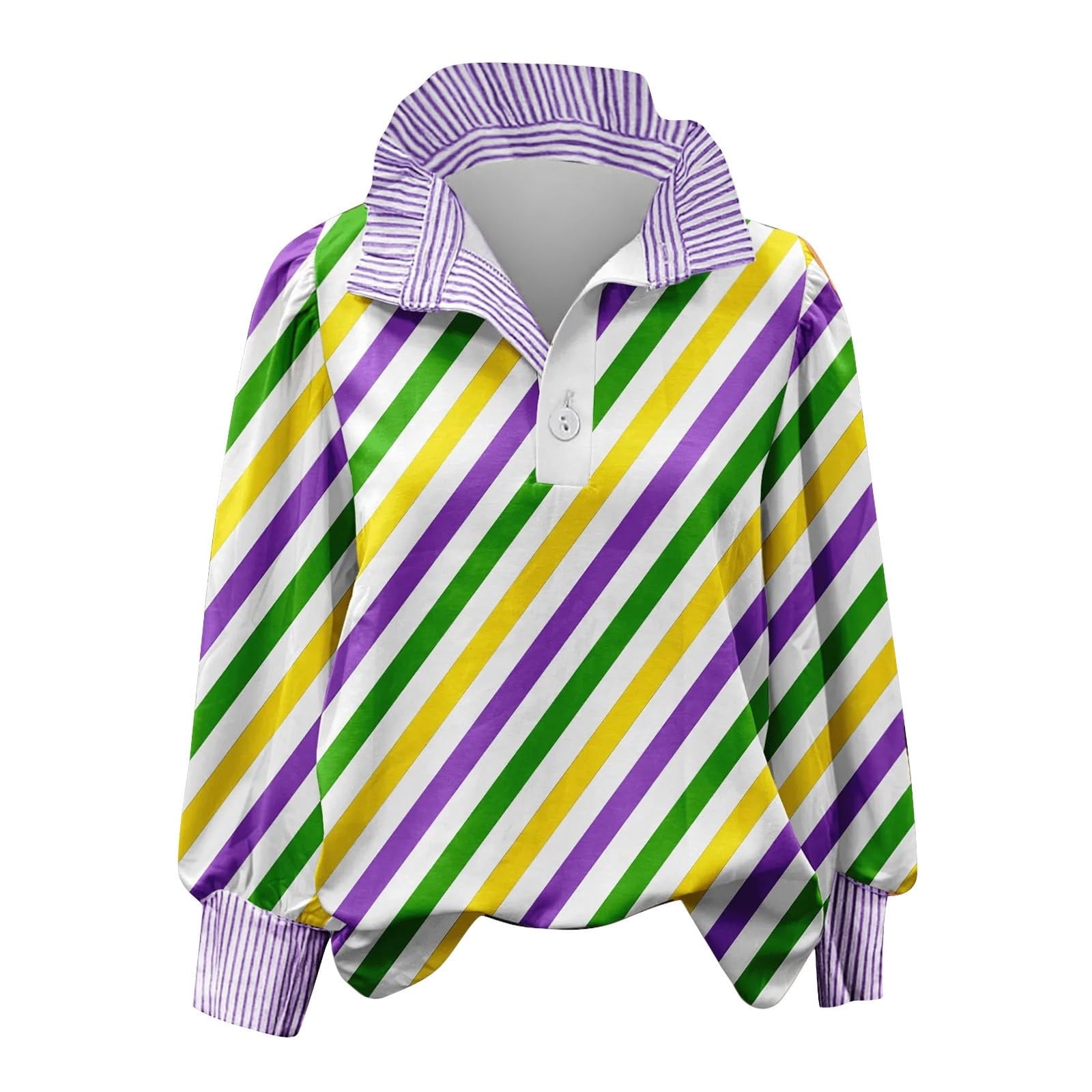 Craaazy Women's Striped Ruffle Collar Carnival Party Graphic Long ...