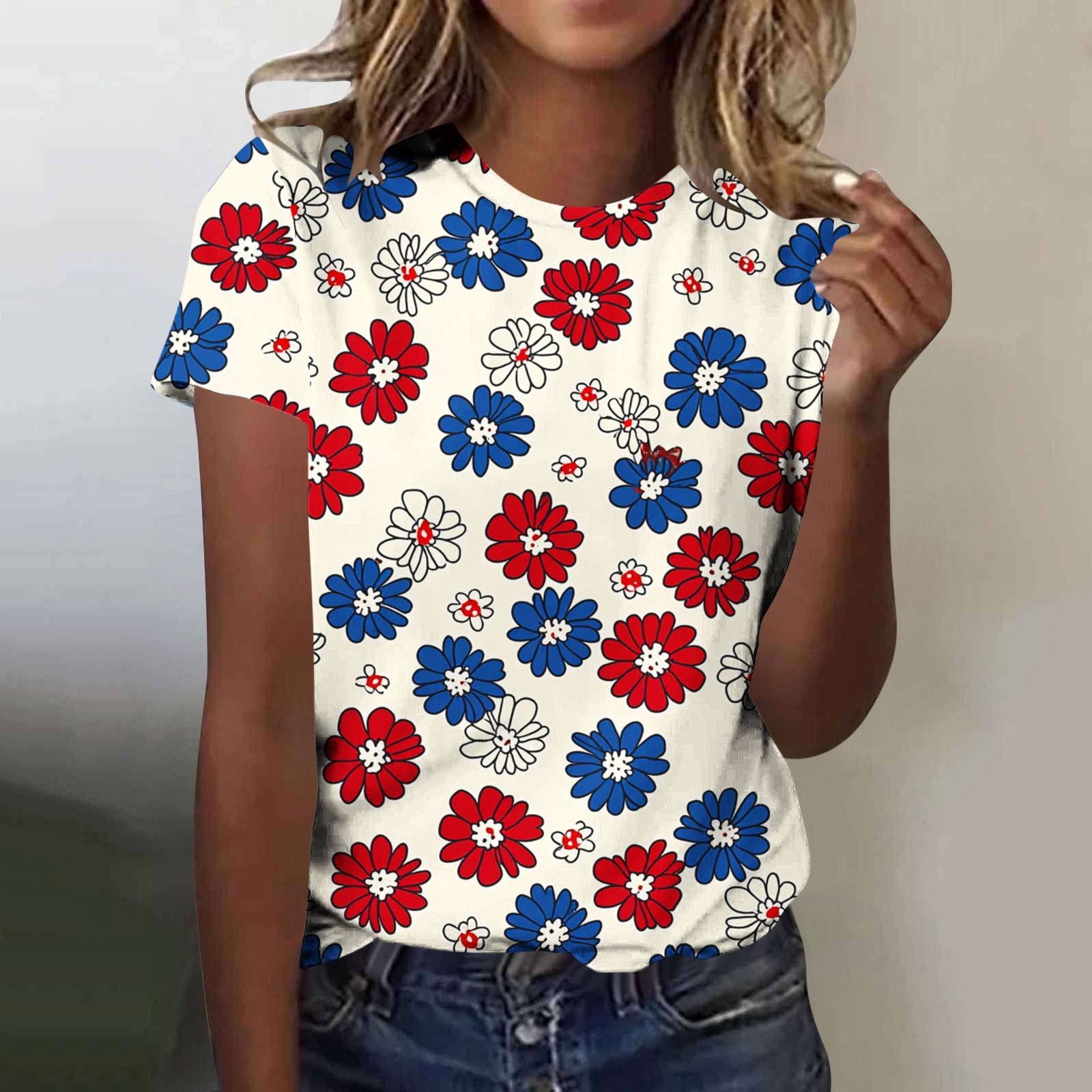 Craaazy Women's Trendy 4th of July Print Crew Neck Short Sleeve Loose ...