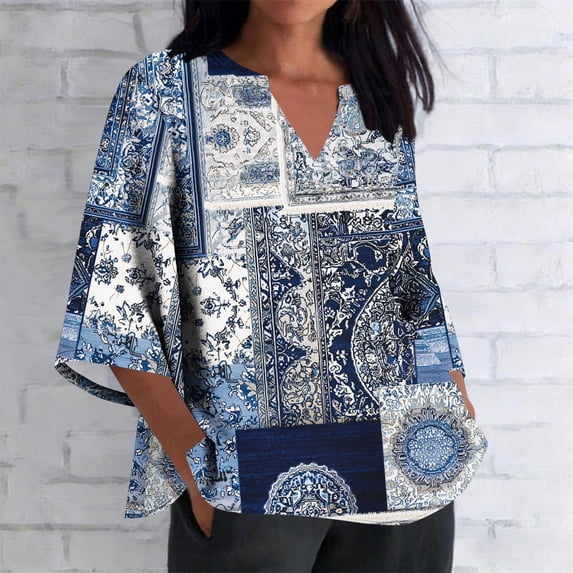 Craaazy Women's V Neck Long Sleeve Plus Size Loose Fit Summer Vacation ...