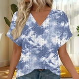 Craaazy Women's V-Neck Short Sleeve Blouse with Floral Print, Loose Fit ...