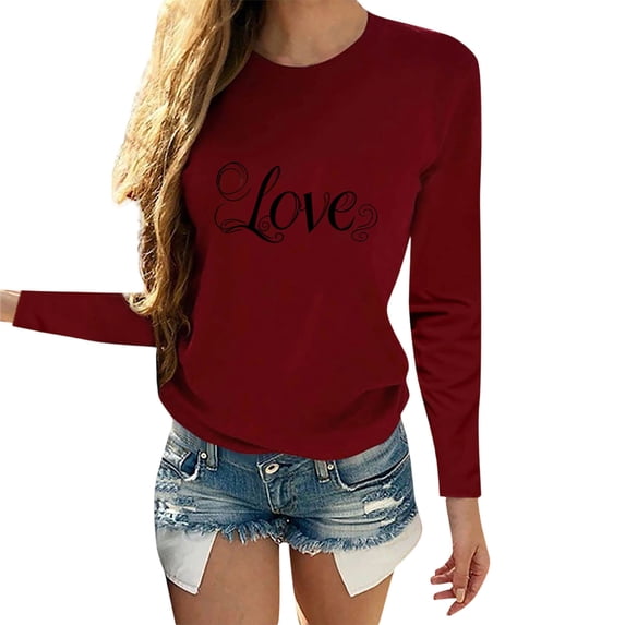 Craaazy Women's Valentines Day Printed Long Sleeve Tops Crewneck Heart ...