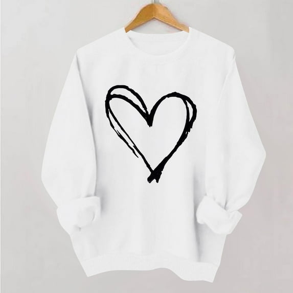Craaazy Women's Valentines Long Sleeve Shirts Love Heart Crew Neck Long ...