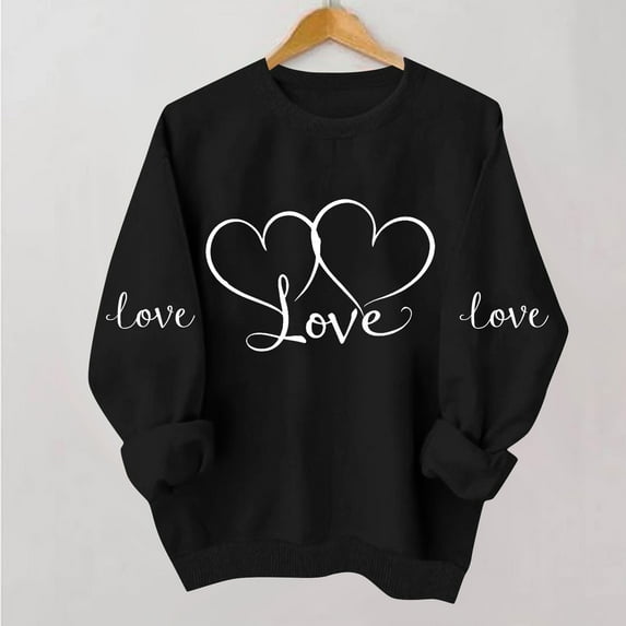 Craaazy Women's Valentines Long Sleeve Shirts Love Heart Crew Neck Long ...
