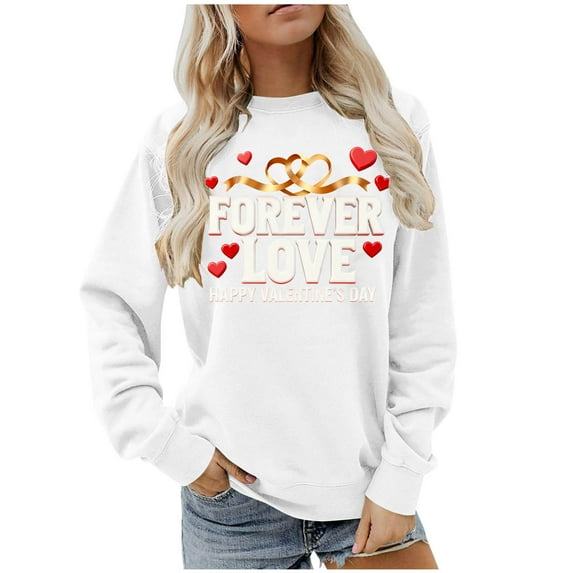 Craaazy Women's Valentines Round Neck Shirts Love Heart Printed Long ...