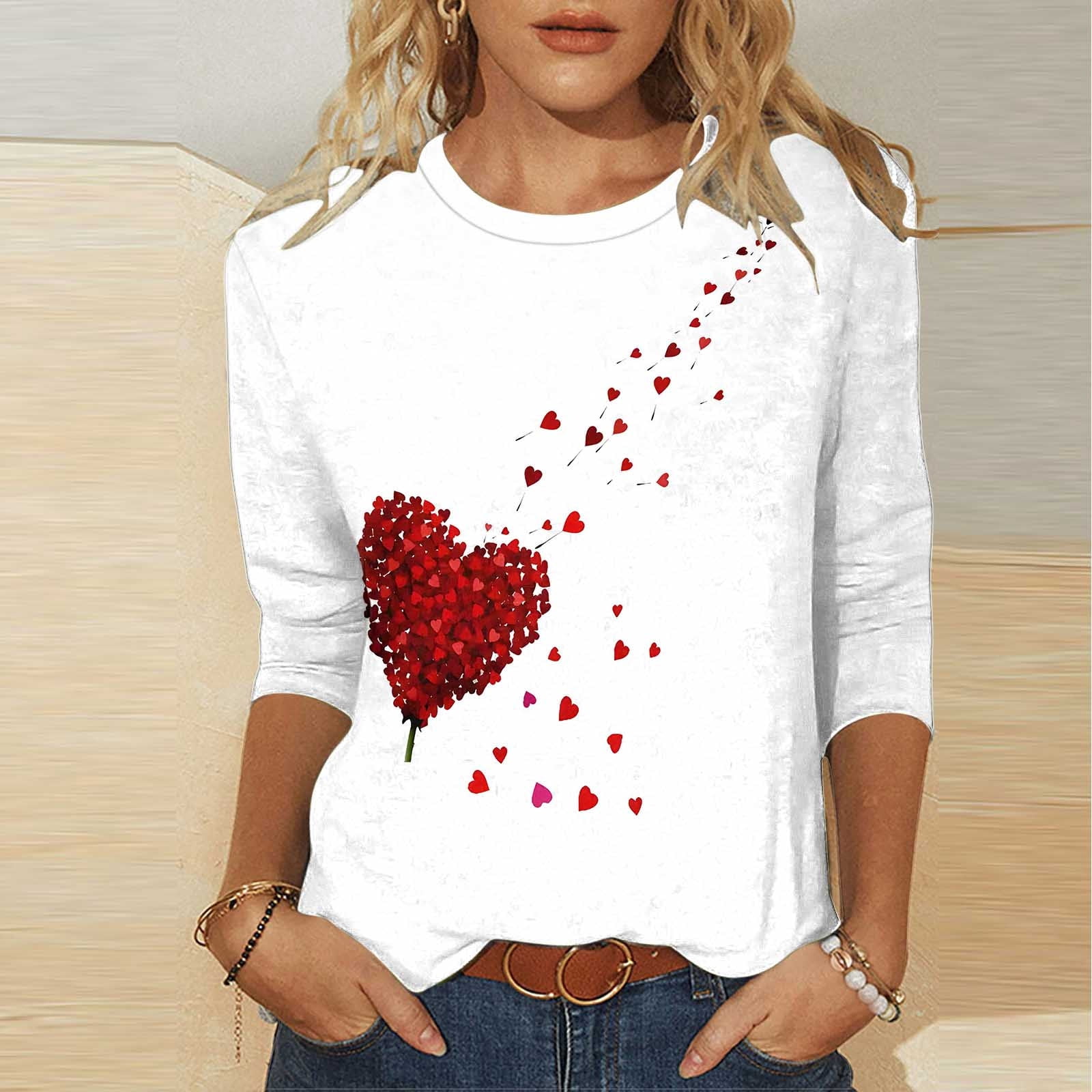 Craaazy Women's Valentines Shirts 3/4 Sleeve Round Neck Casual Love ...