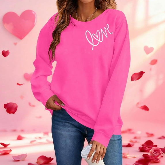 Craaazy Women's Valentines Shirts Round Neck Love Hearted Printed Long ...