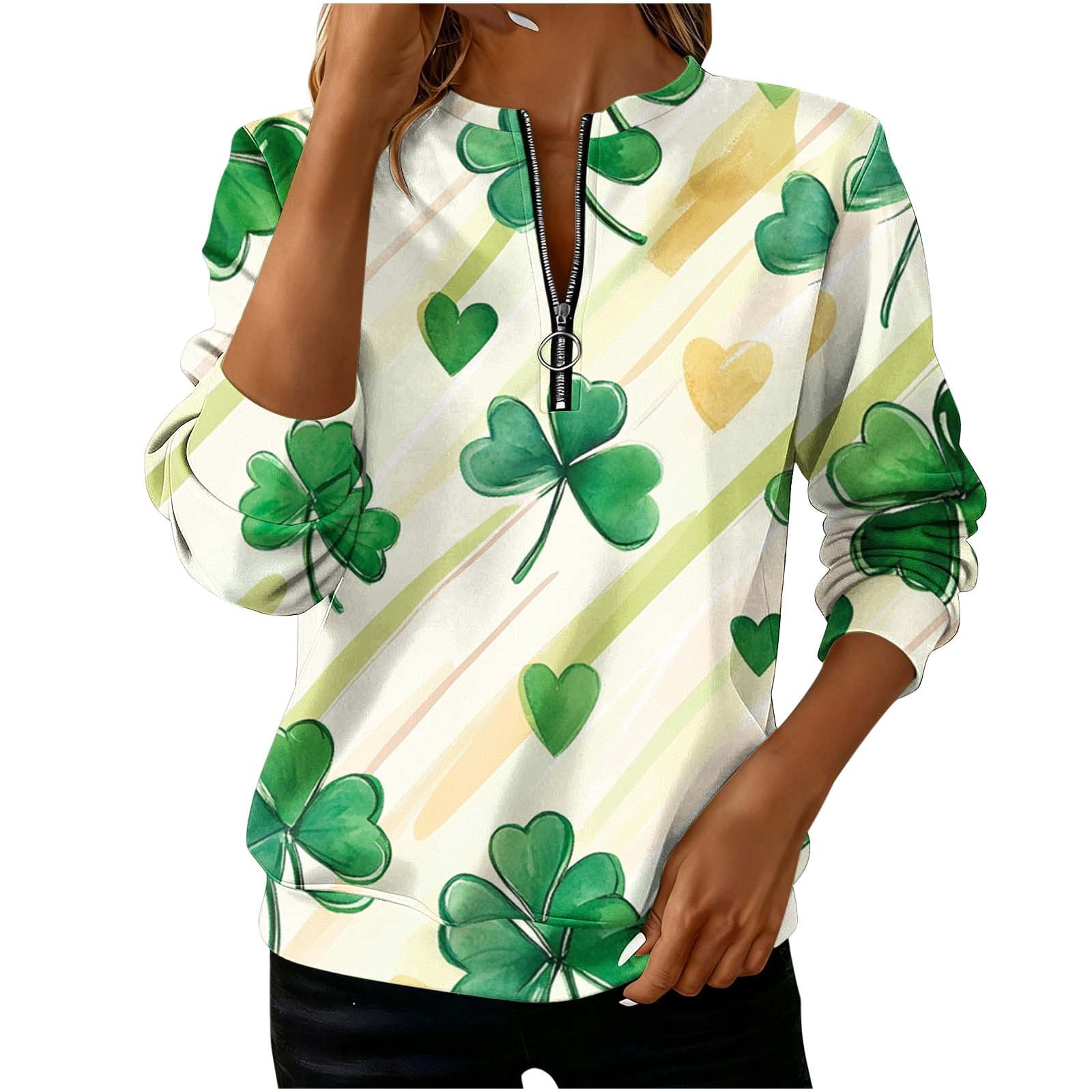 Craaazy Womens Green Spirit St Patricks Day Clothes Shamrock Zipper ...