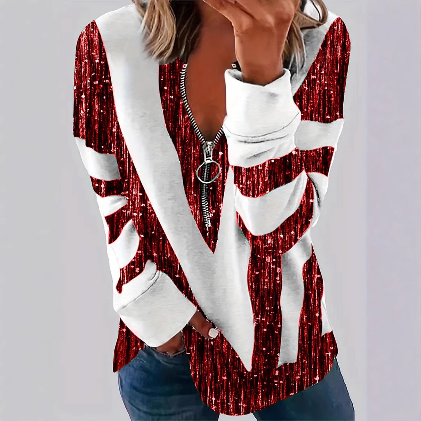 Craaazy Womens Shirts Half Zip Sweatshirt Color Block Long Sleeve ...