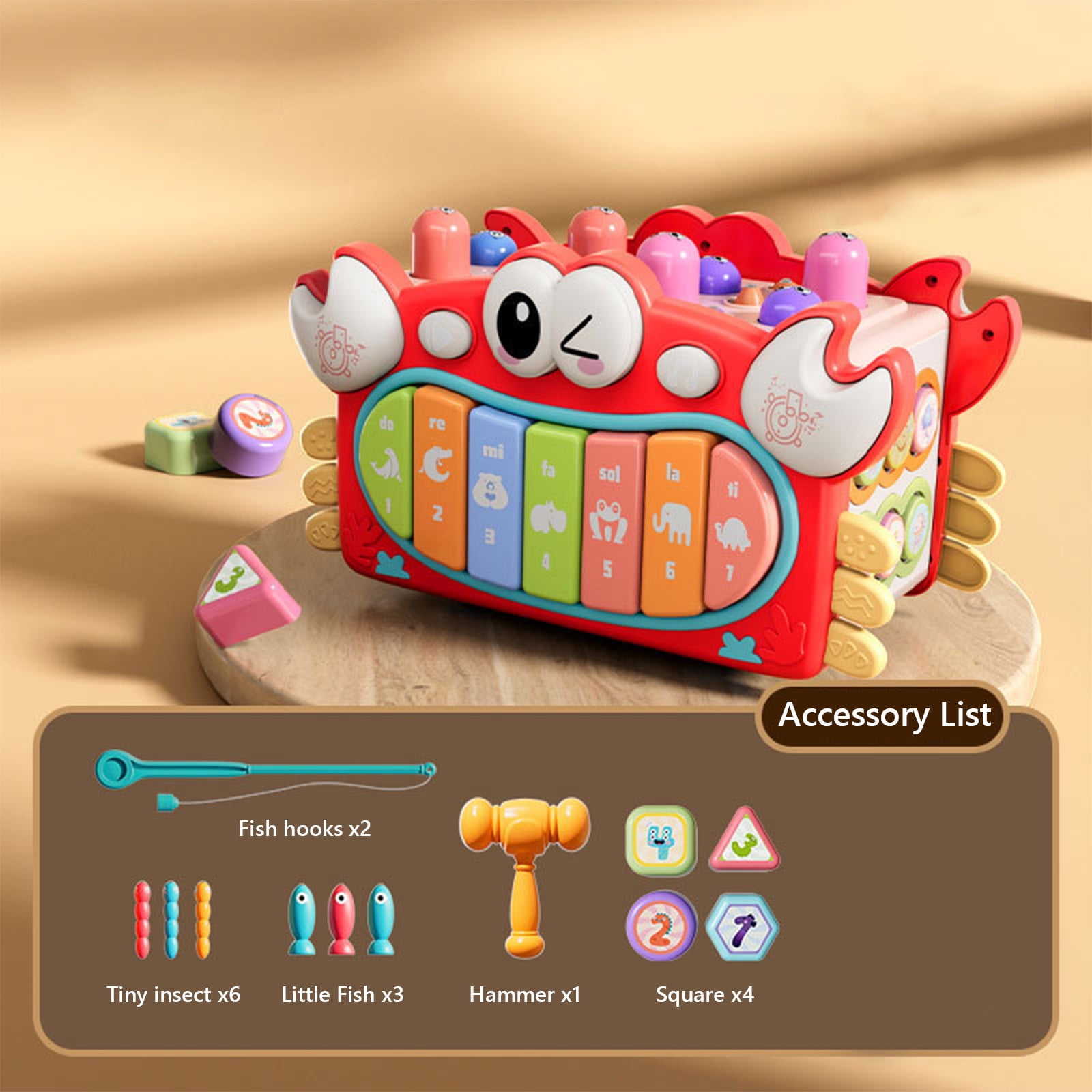 Crab 6-in-1 Activity Cube Whack-A-Mole Fishing Game Music Piano Lights ...