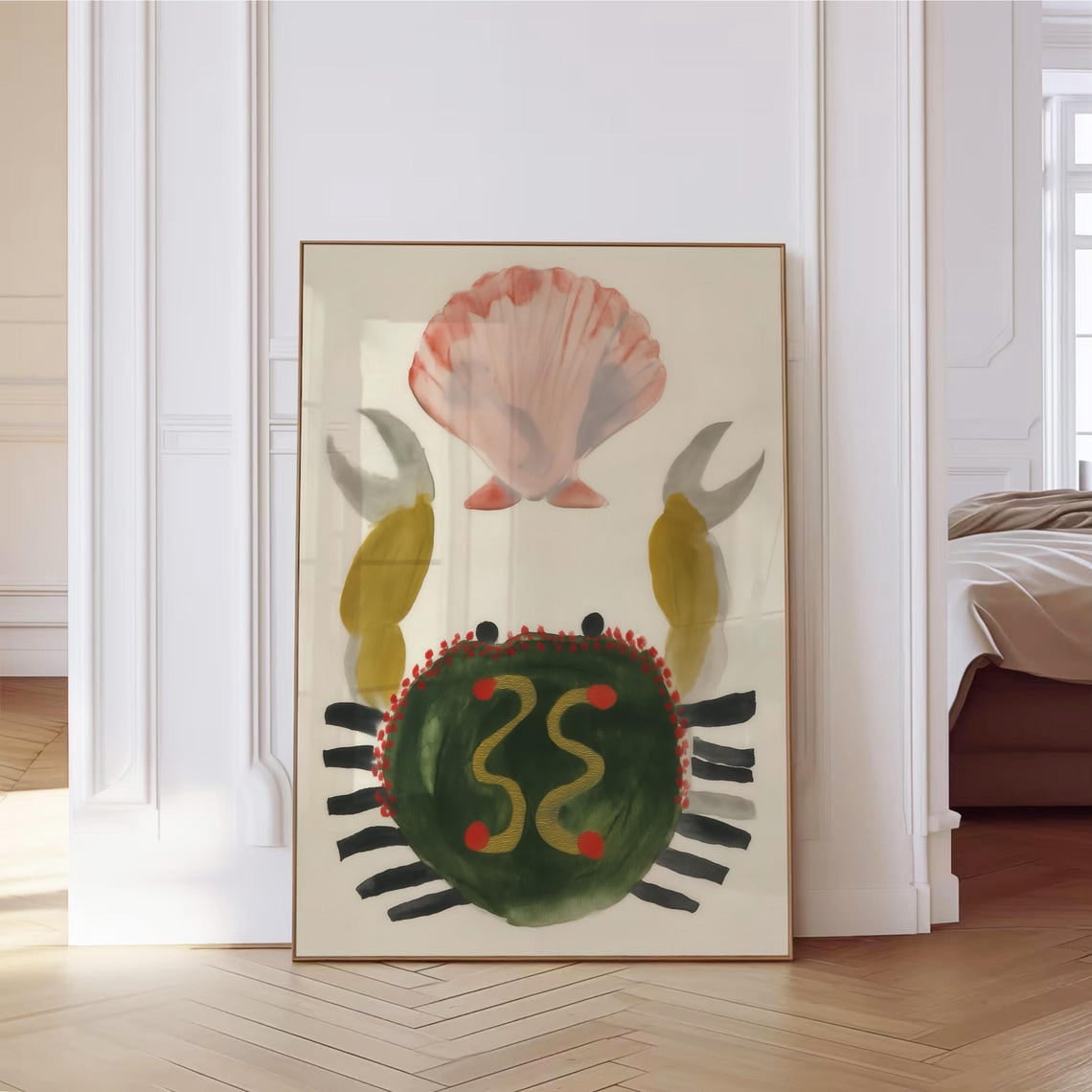 Crab And Shell Art Modern Coastal Illustration, Unframed Canvas ...