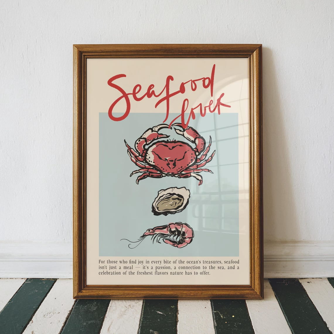 Crab Art Poster: Coastal Kitchen Wall Decor, Seafood Lover, Unframed ...