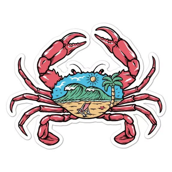 Crab Beach Surf Sticker Indoor Outdoor Phone Decal Water Bottle ...