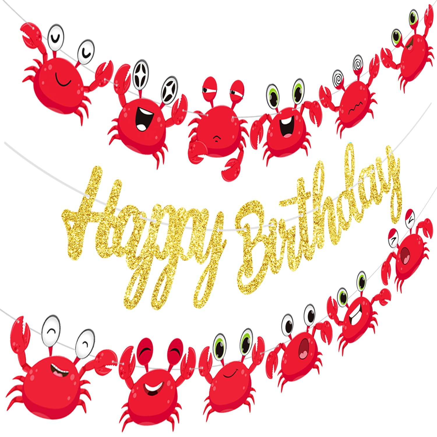 Crab Birthday BannersUMRT Glitter Gold Crab Party Decorations 3Pcs Crab ...