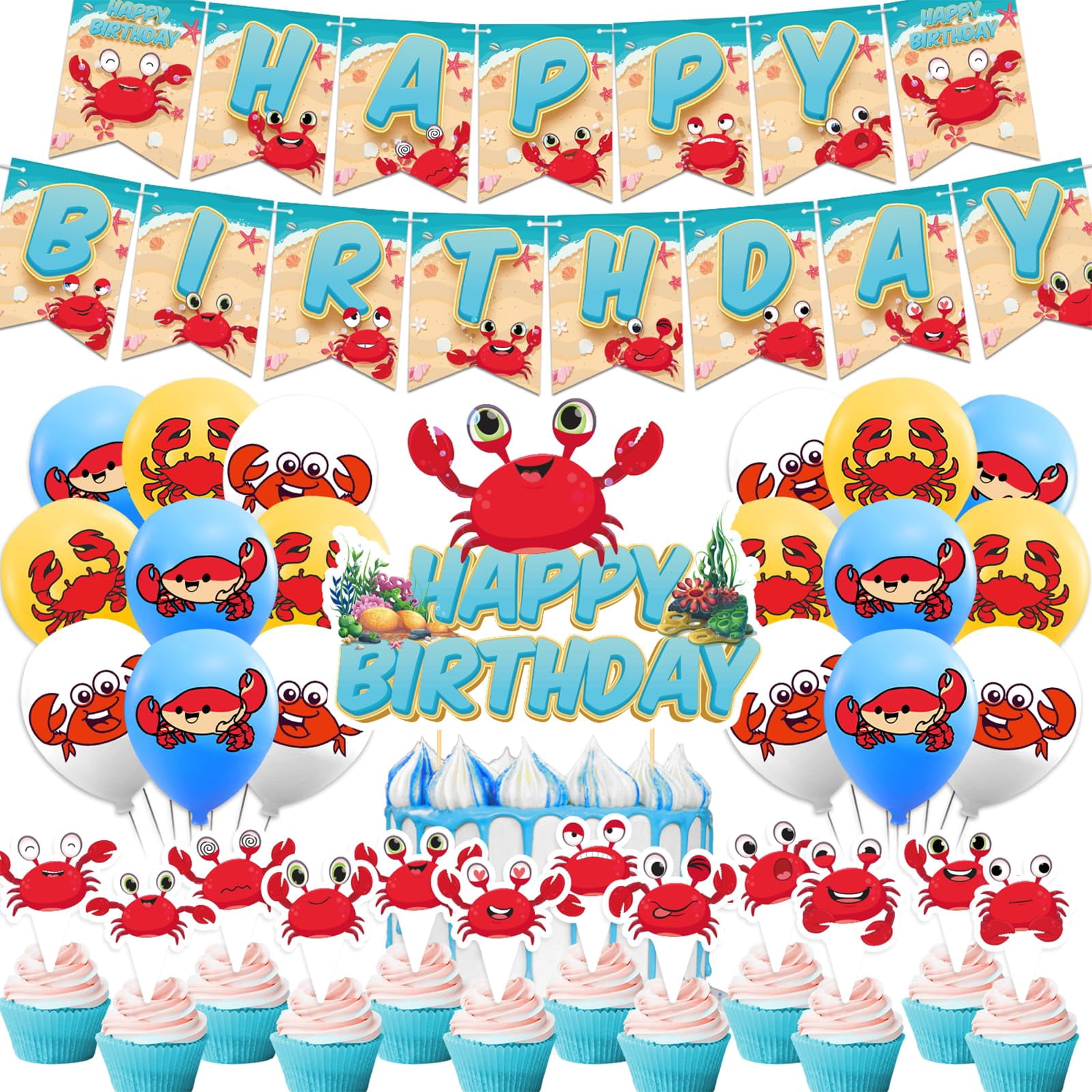 Crab Birthday Party Supplies STF9 Crab Party Decorations Includes Crab ...