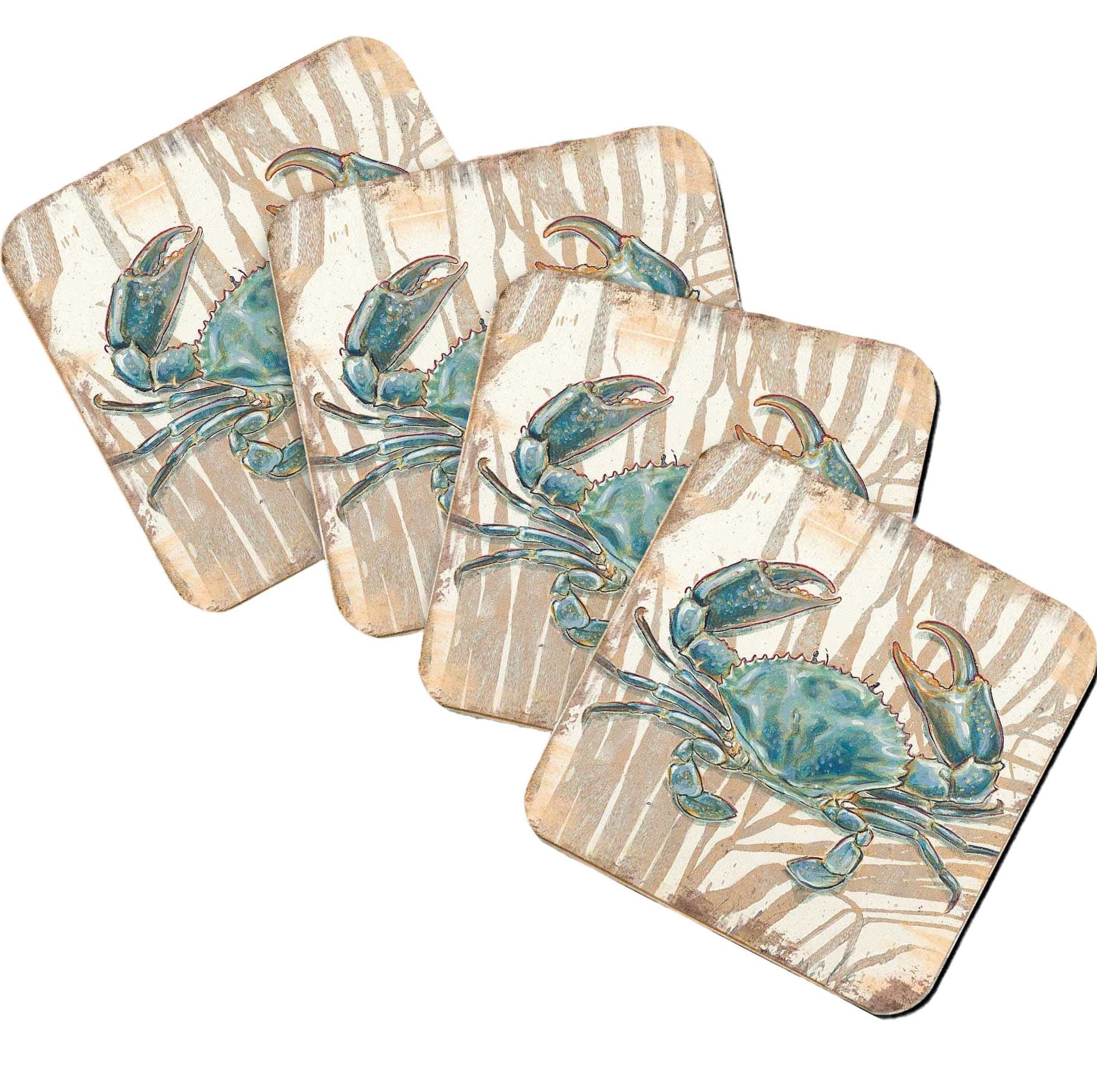 Crab Coastal Wooden Cork Coasters Gift Set of 4 by Nature Wonders ...
