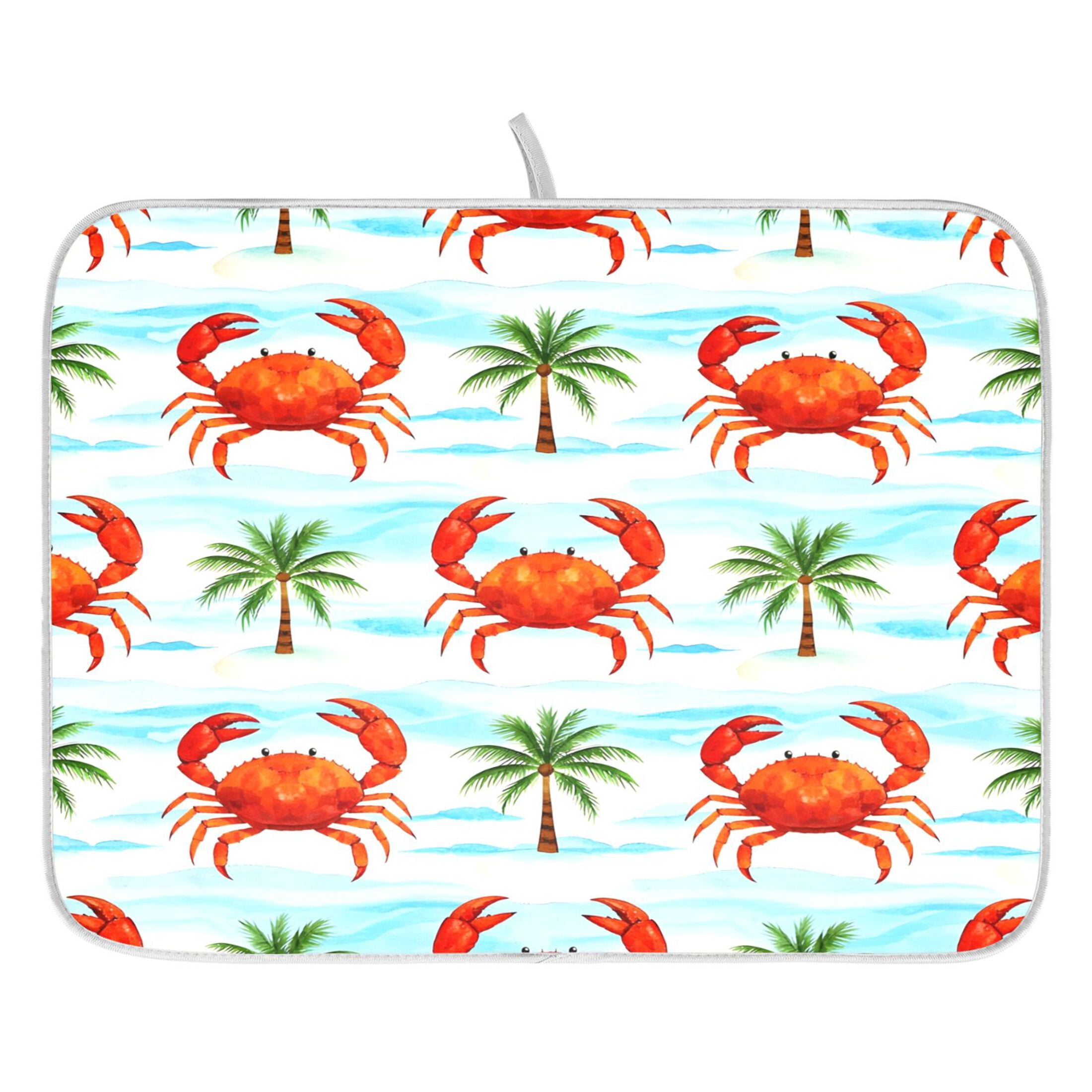 Crab Coconut Tree Pattern Drying Dish Mat Quick Drying Absorbent Soft ...