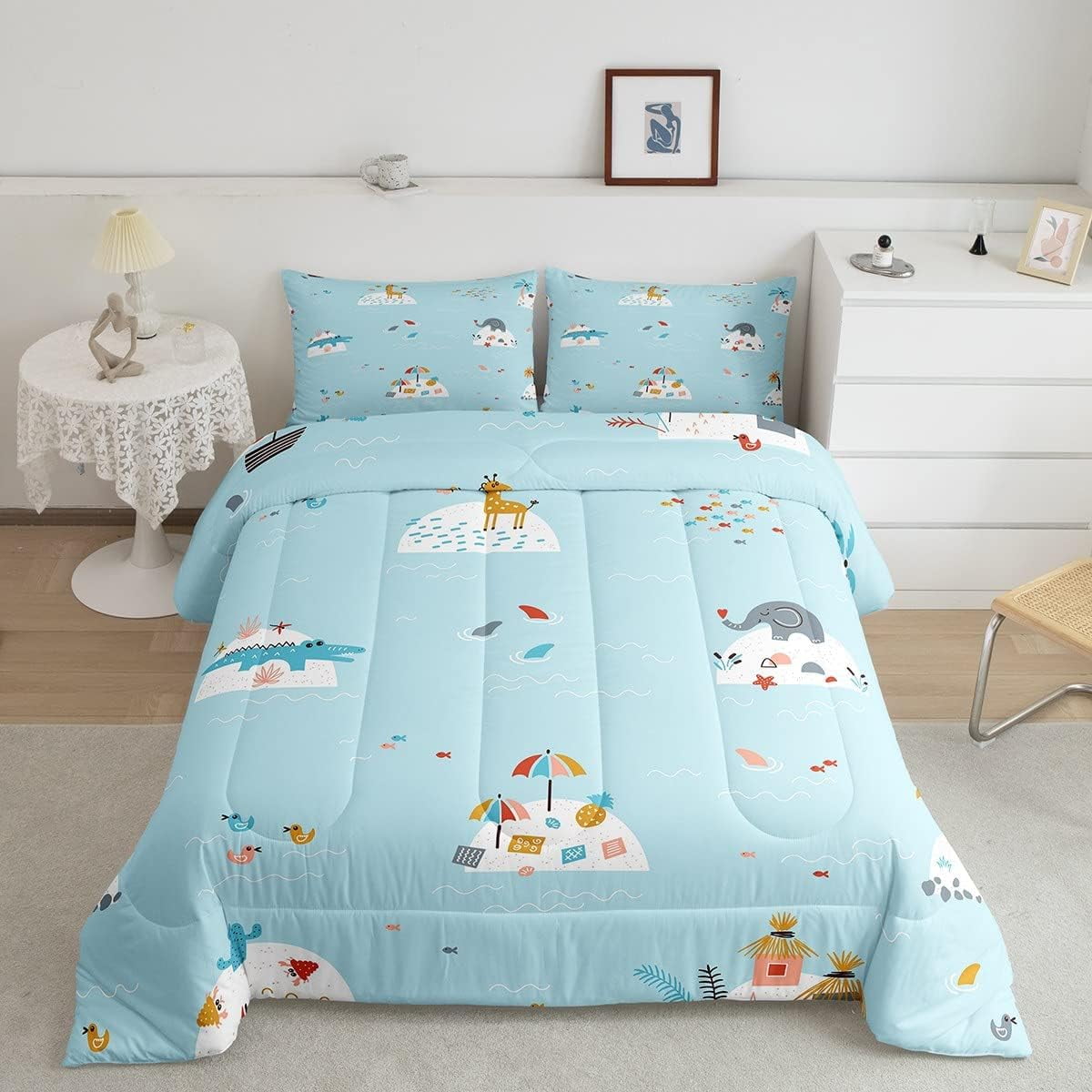 Crab Comforter Set Ocean Life Bedding Set Watercolor Marine Life Sea ...