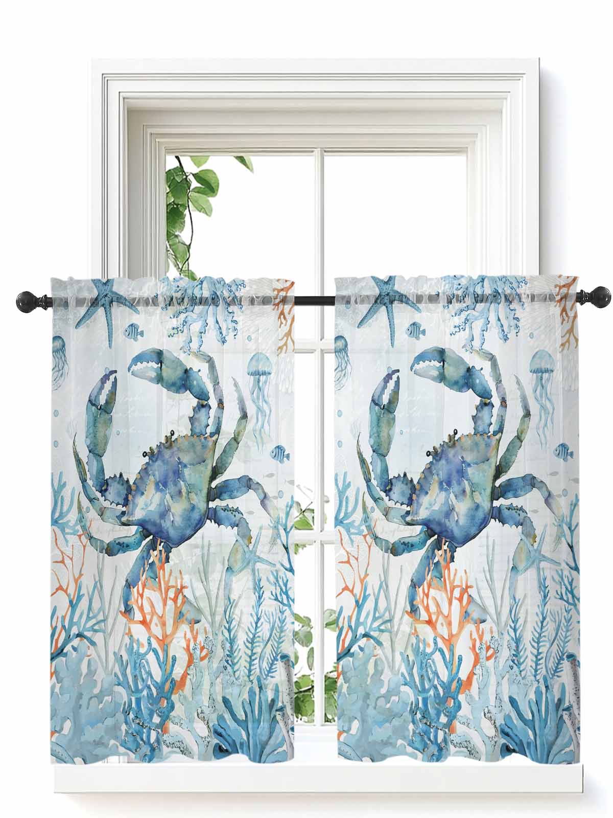 Crab Curtains 54 Inch Length, Sheer Curtains for Bedroom Living Room ...