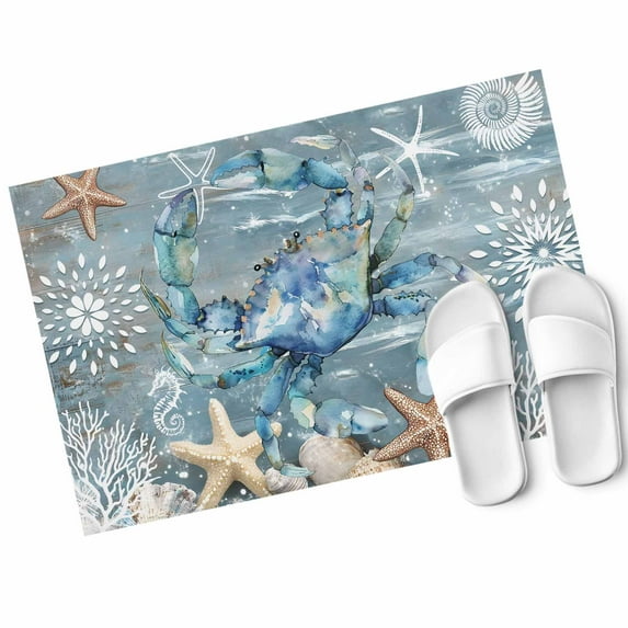Crab Door Mat Coral Starfish Non Slip Absorbent Entrance Mat Washable ...